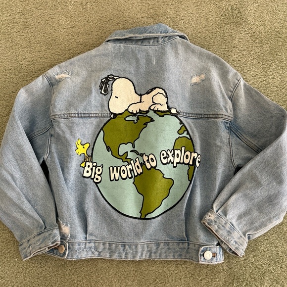 Zara | Jackets & Coats | Zara Peanuts Denim Distressed Kids Jacket ...